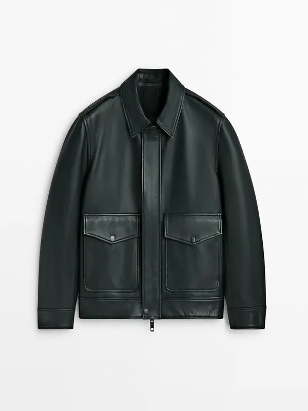 Massimo Dutti Nappa Leather Jacket With Pockets Studio - Dark